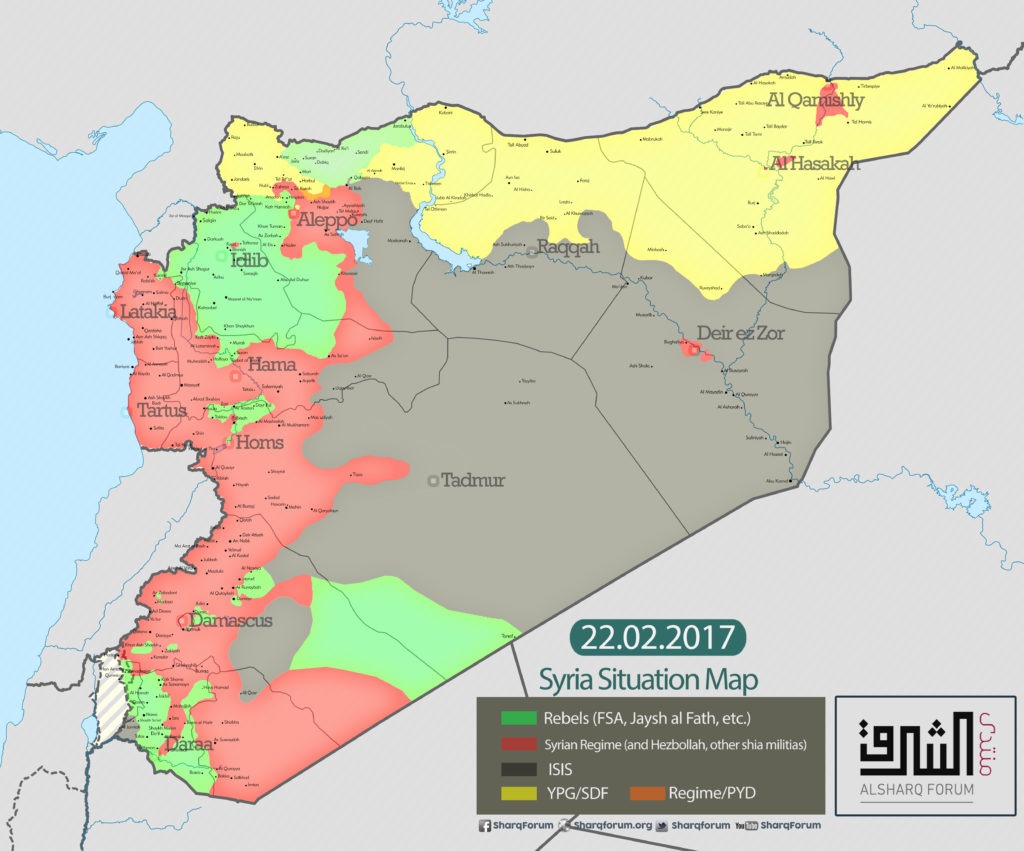 Syria Situation Map, 22 February 2017 | Al Sharq Strategic Research