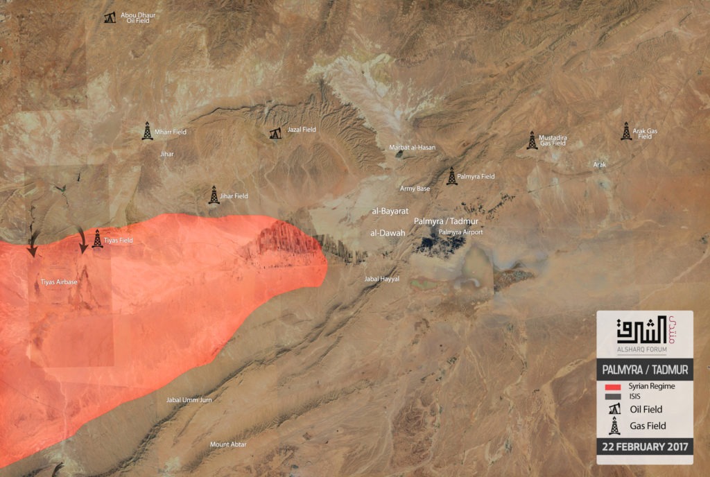 The Situation Map of Palmyra, 22 February 2017 | Al Sharq Strategic ...